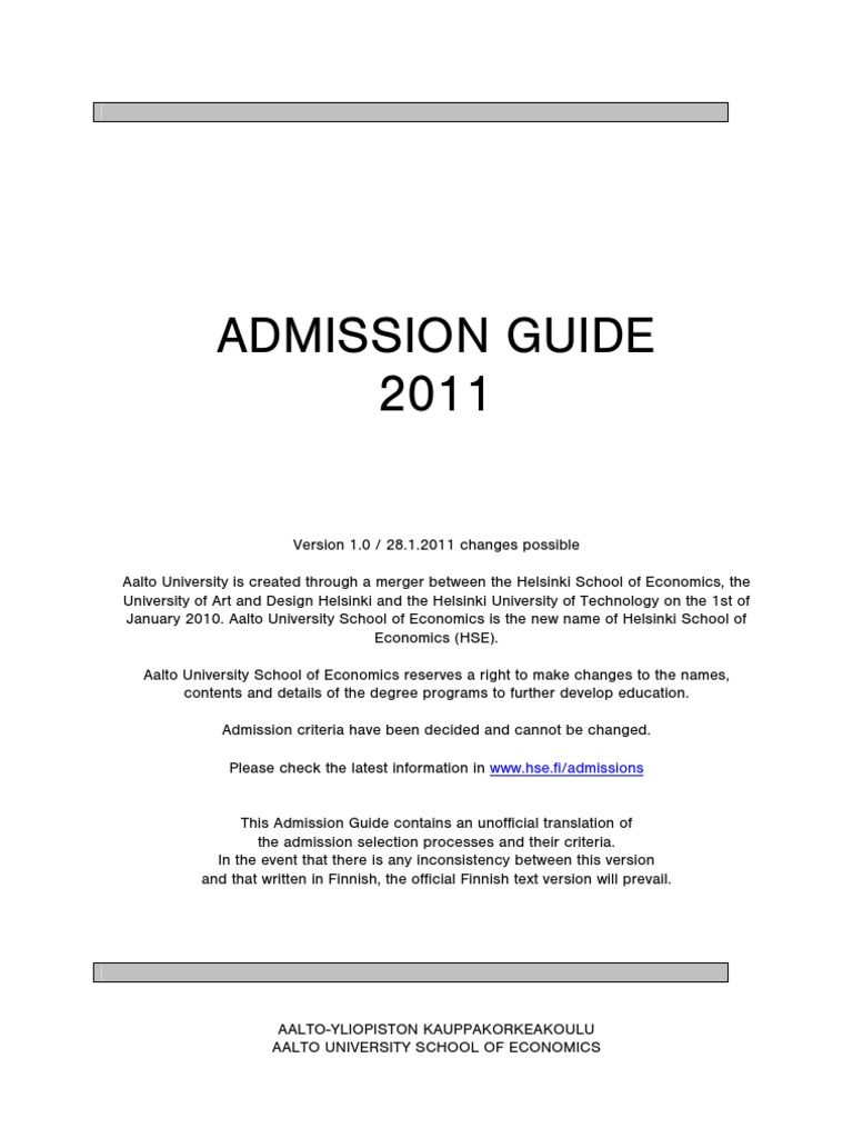 Admission Guide 2011: WWW - Hse.fi/admissions | PDF | University And ...