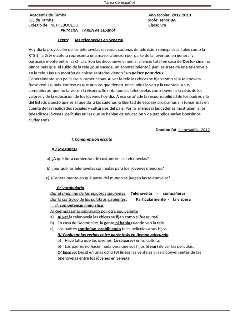 Tarea de Espanol | PDF