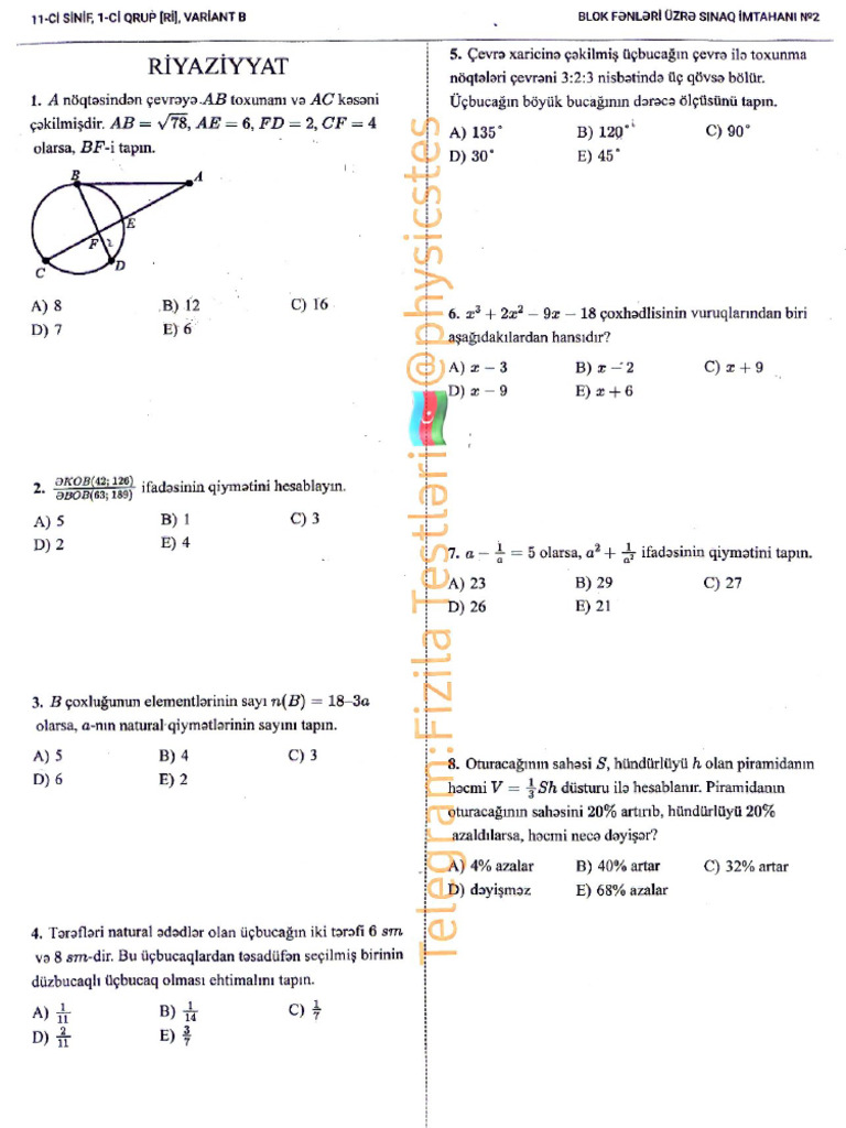 11 Ci Sinif Blok 8 Dekabr 2024 1ve4 Qrup | PDF