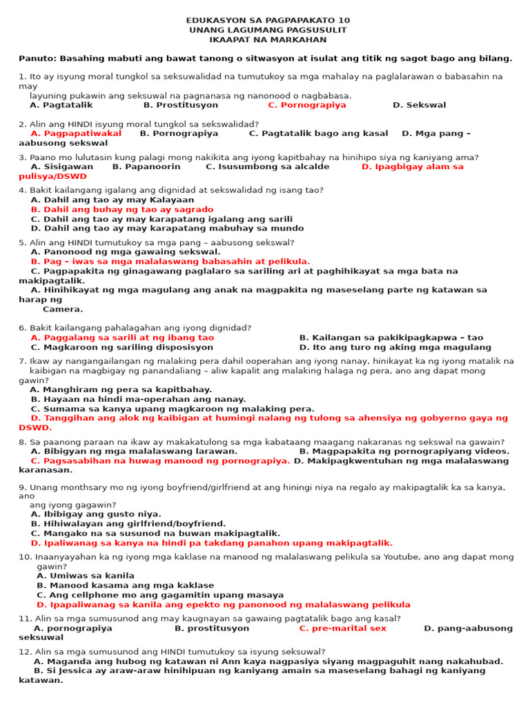 Summative Test q4 Esp 10 | PDF