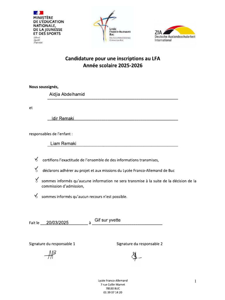 Fiche Inscription Lfa | PDF