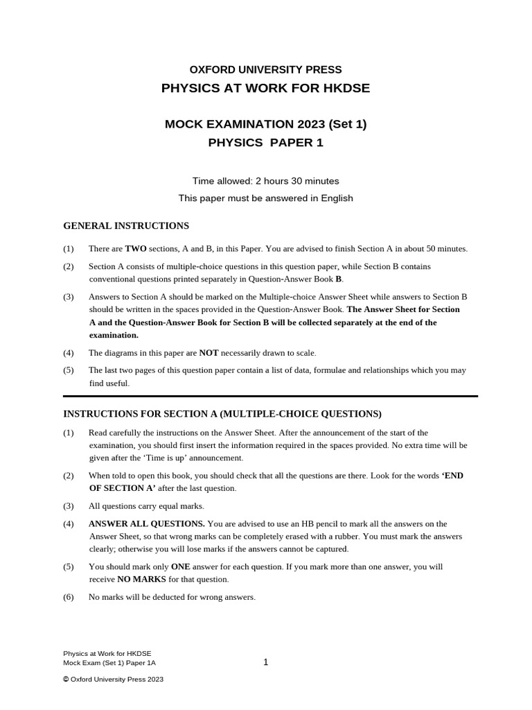 Phy mock 1-p1A | PDF