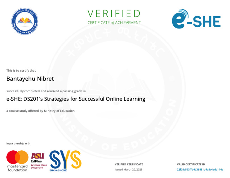E-SHE DS201 Certificate - E-SHE Online Learning | PDF