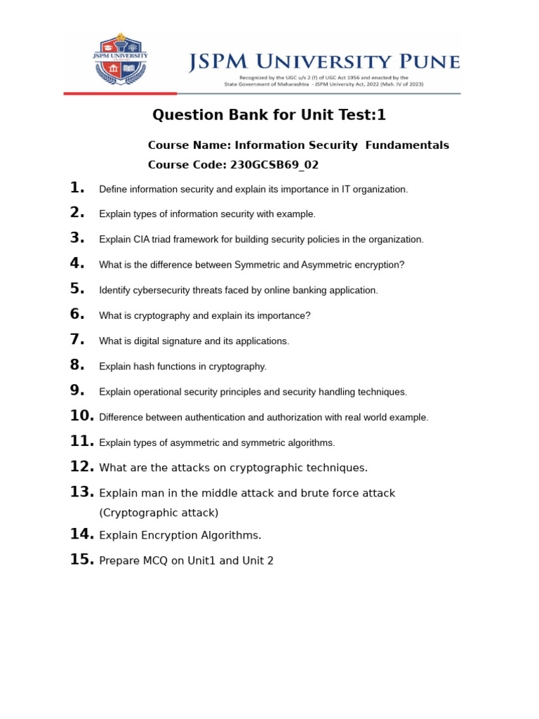 22 UT1 Question Bank for ISF | PDF