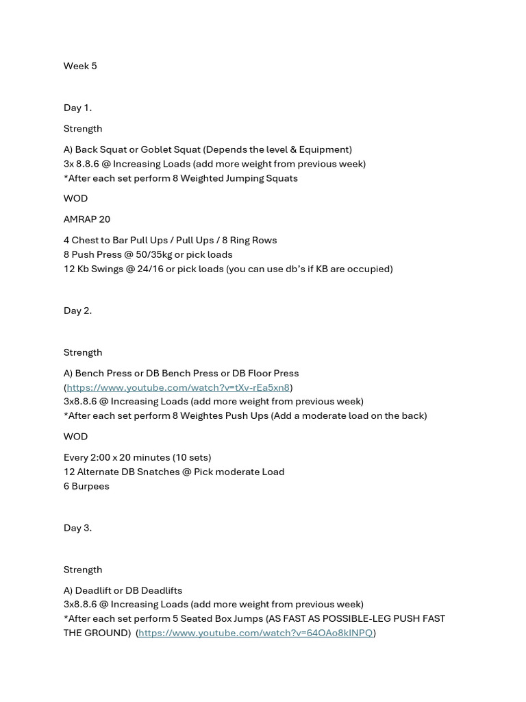 Weekly Strength and WOD Workout Plan | PDF