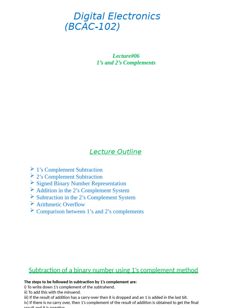1,2 Complement, Signed Lecture-06 | PDF | Subtraction | Arithmetic