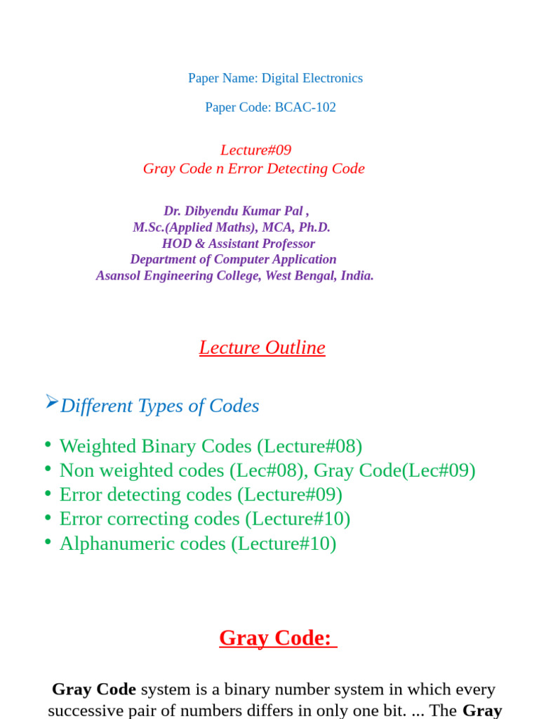 Different Types of Code Lecture-09 | PDF | Error Detection And ...