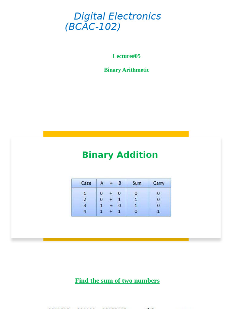 Binary Arithmetic Lecture-05 | PDF