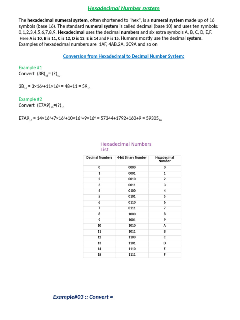 Hexa Decimal To Decimal Lecture-04 | PDF | Computing | Computer Engineering