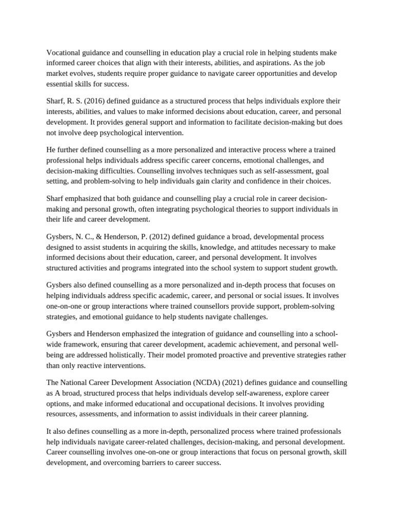 Vocational Guidance and Counselling in Education | PDF | Personal Development | Behavioural Sciences