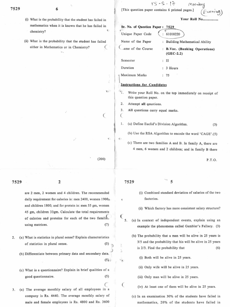 Probability and Statistics Exam Questions | PDF | Arithmetic Mean | Mathematics