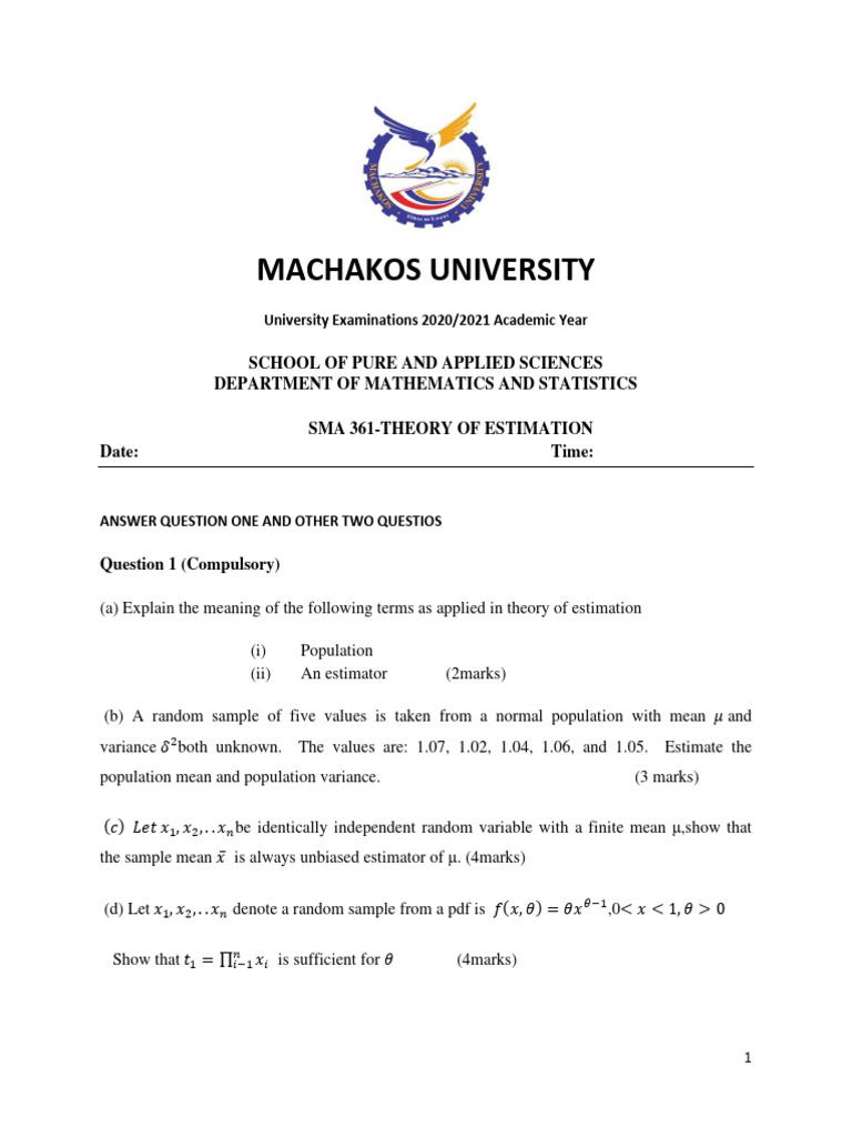 Sma 361-Theory of Estimation | PDF | Variance | Estimator