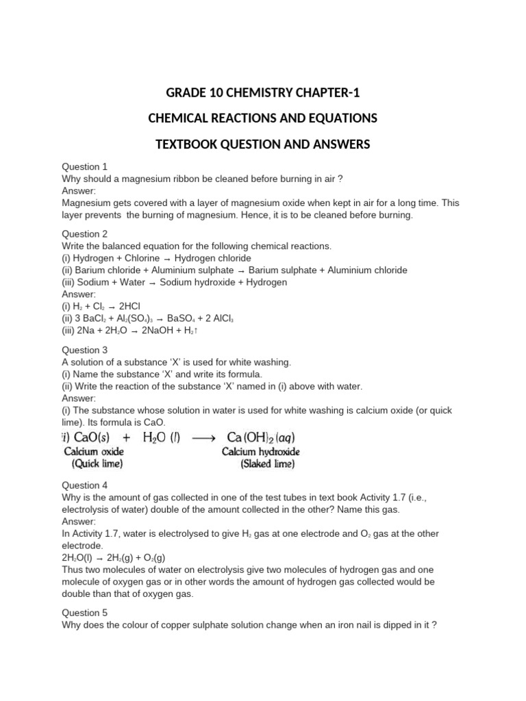 GR 10 Chem Ch1 Ncert Qns | PDF | Chemical Reactions | Hydroxide
