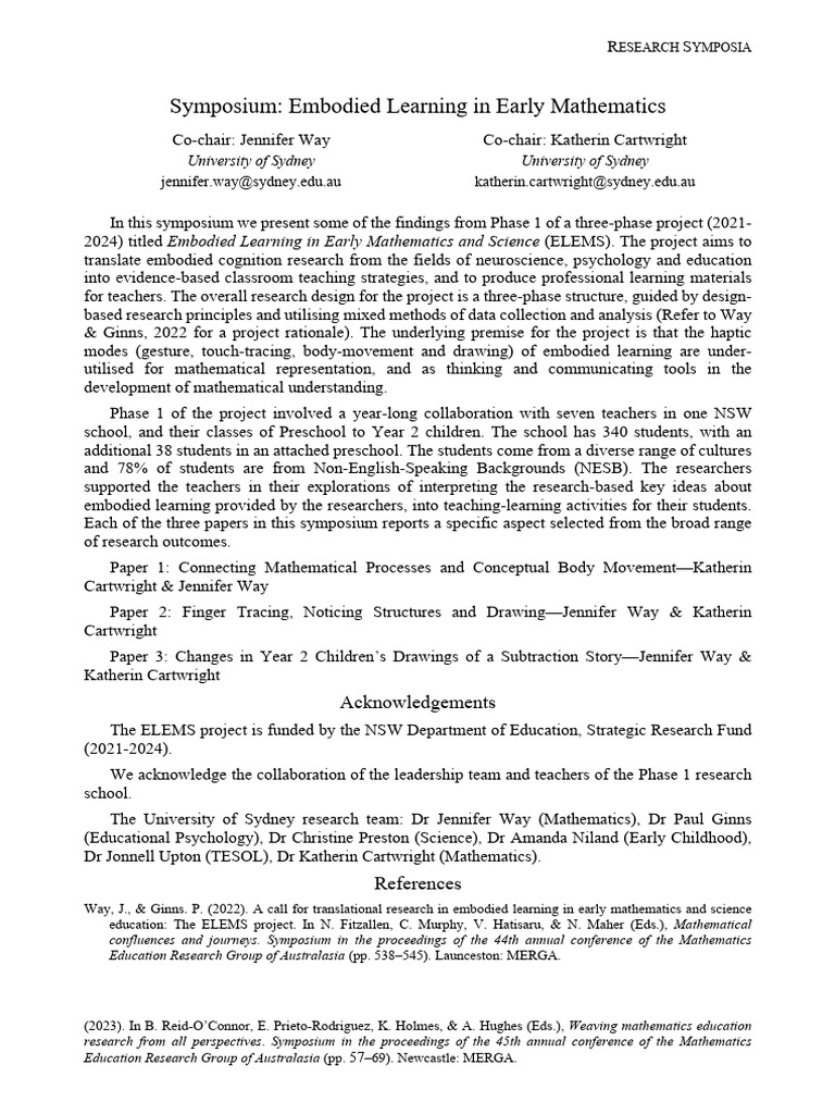 Embodied Learning in Early Mathematics | PDF | Teachers | Embodied ...