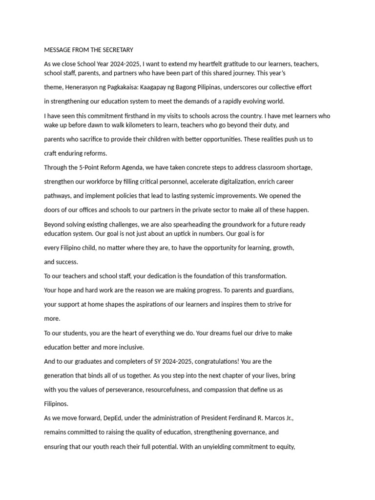 Message From The Secretary | PDF | Learning