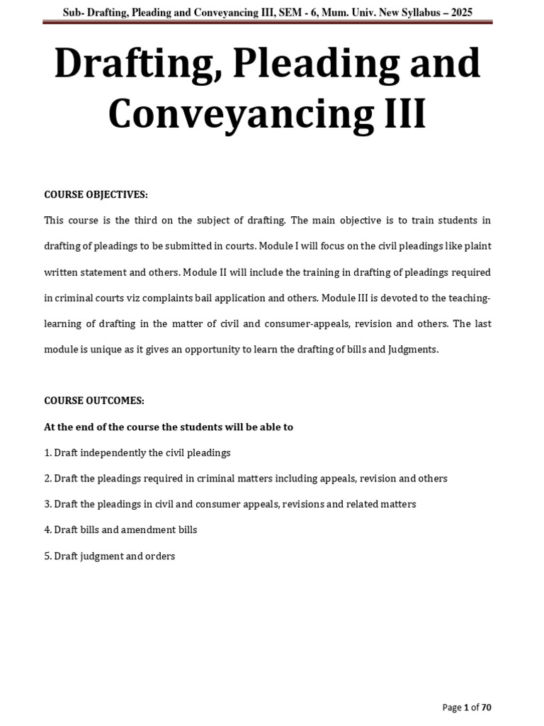 Drafting, Pleading and Conveyancing III | PDF | Affidavit | Lawsuit