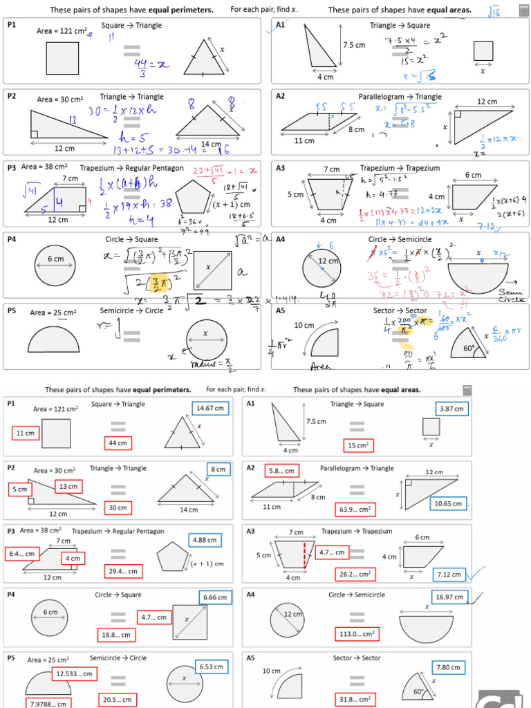 Area Perimeter Polygons Circles Worksheet A A4 | PDF | Area ...