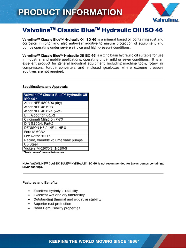 classic-blue-hydraulic-oil-iso-46 | PDF | Lubricant | Mechanical ...