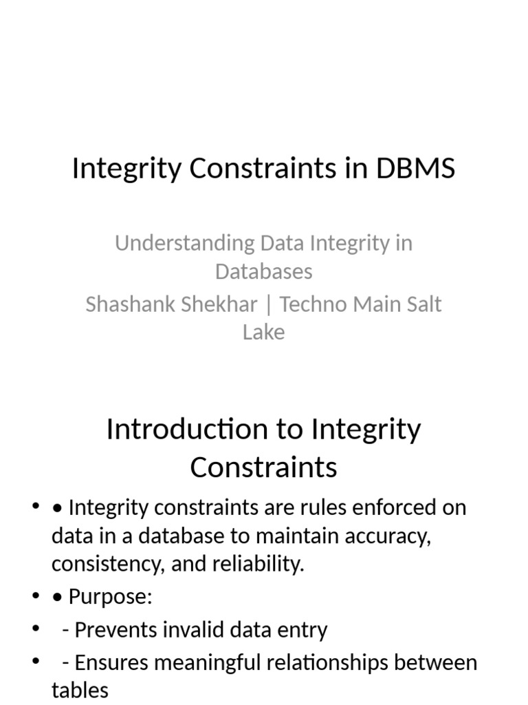 Integrity Constraints DBMS | PDF Integrity Constraints DBMS | PDF