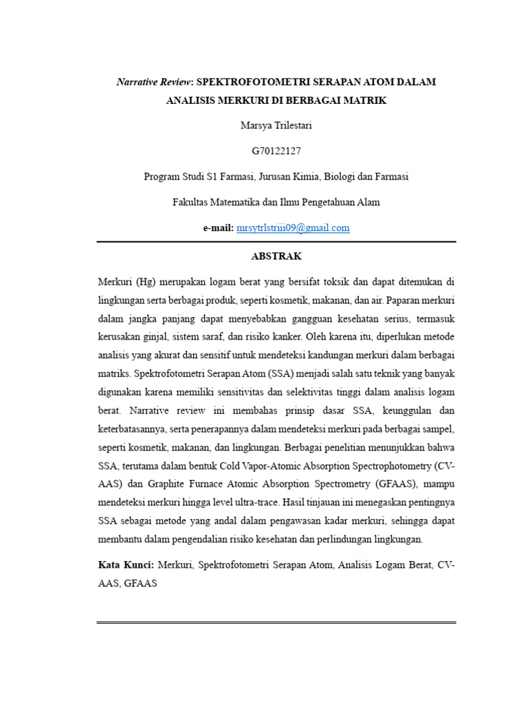 Analisis Merkuri dengan Spektrofotometri SSA | PDF
