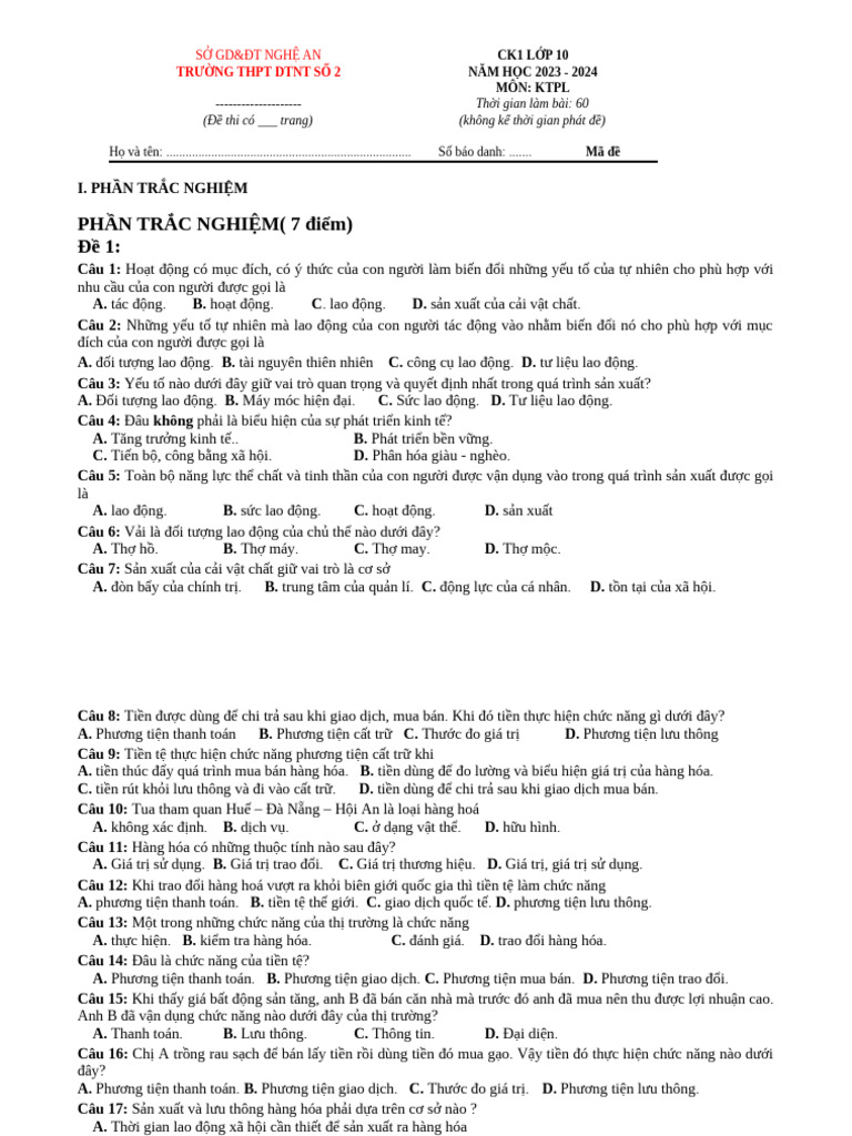 CK1 LỚP 11 đề 1 | PDF