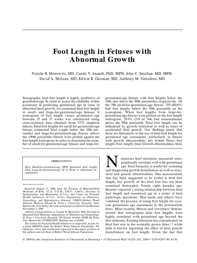 Foot Length in Fetuses With Abnormal Growth | PDF | Fetus | Prenatal ...