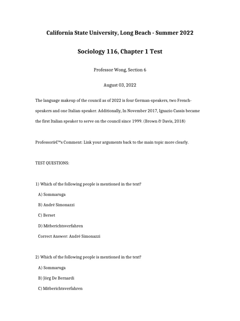 Sociology 116 Chapter 1 Test | PDF