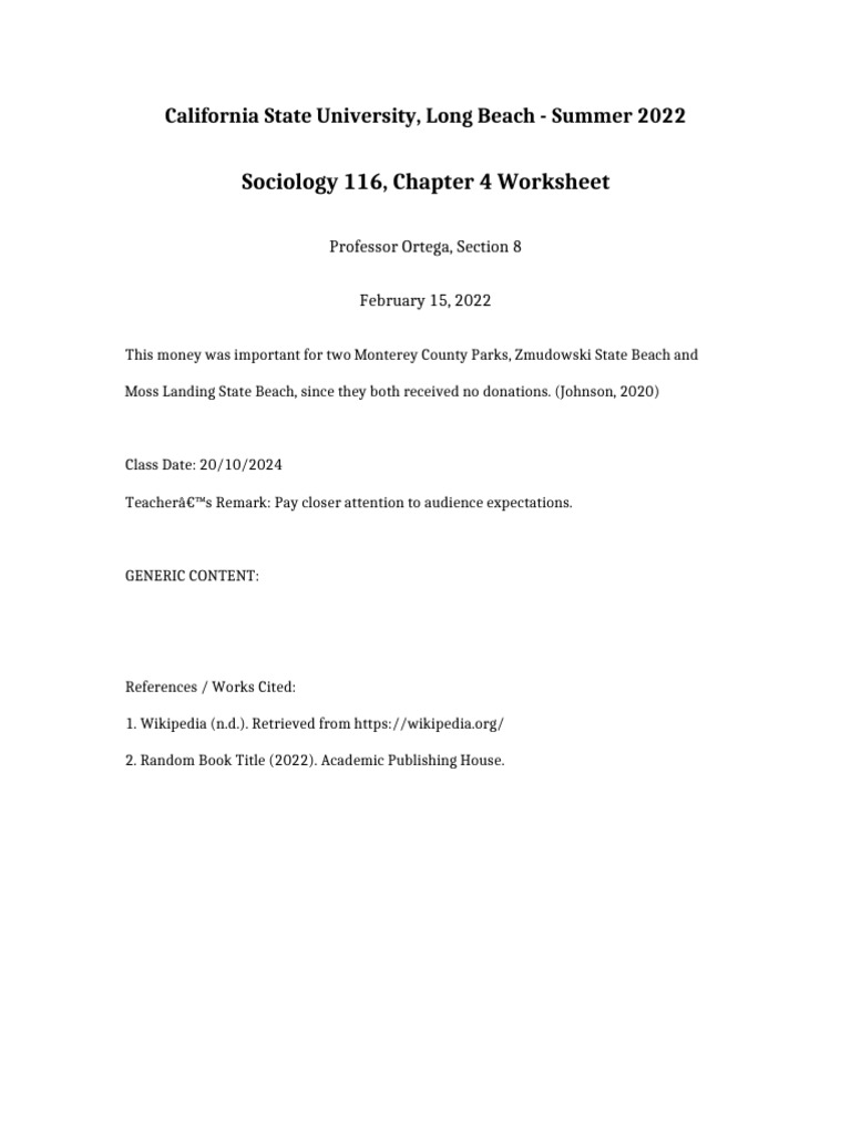 Sociology 116 Worksheet - Chapter 4 | PDF