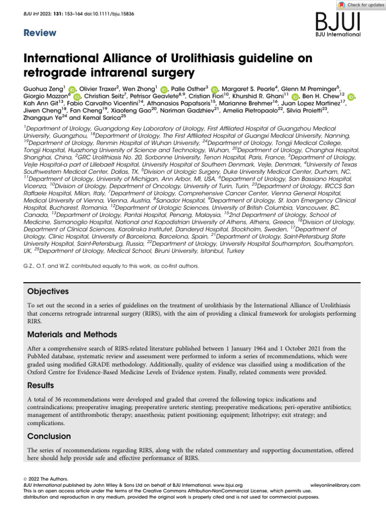 RIRS Guidelines for Urolithiasis Treatment | PDF | Evidence Based ...