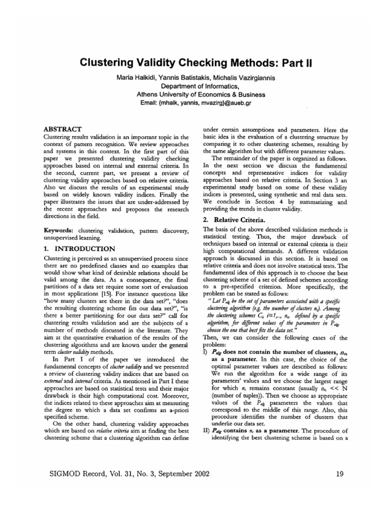 2002 Hakidi Cluster Validity Methods Part II | PDF | Cluster Analysis | Cross Validation ...