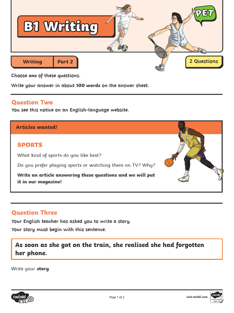T 1719352696 Esl b1 Pet Writing Part 2 Sports Ver 1 | PDF