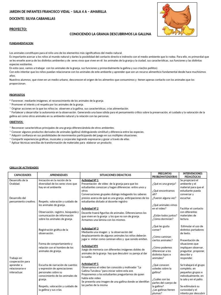 Proyecto: Conociendo la Gallina | PDF | Pollo | Educación de la primera ...