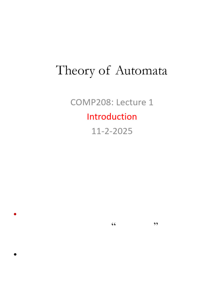 COMP208Lecture 1 Introduction | PDF | Automata Theory | String (Computer Science)