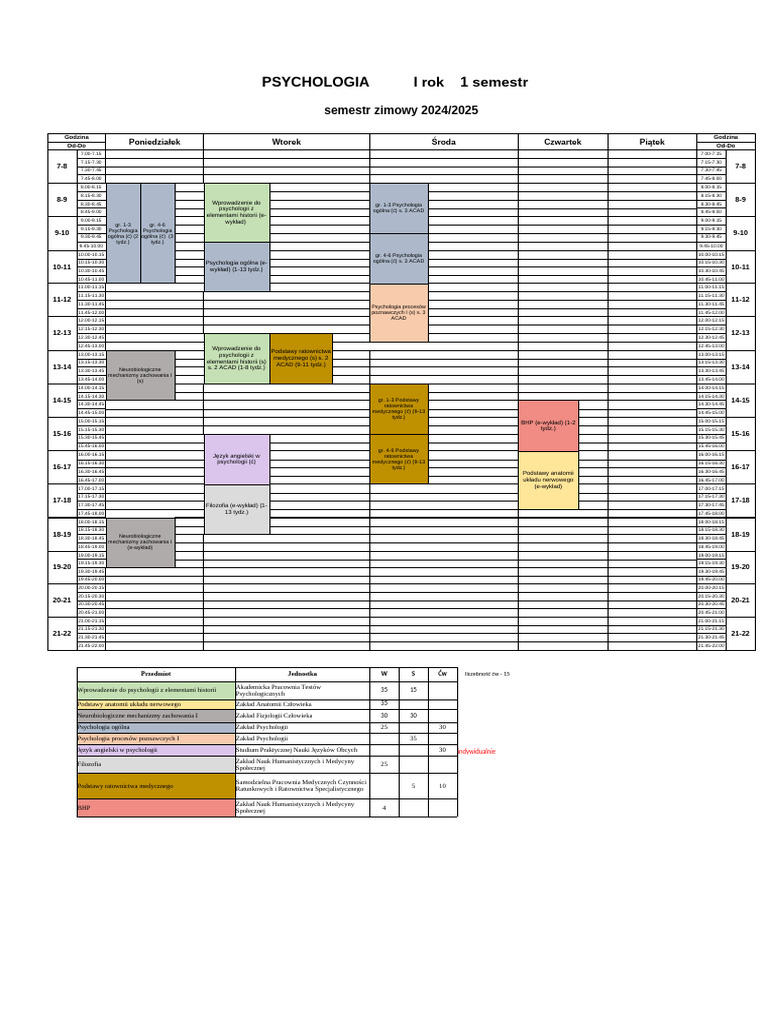 Harmonogram I Rok 2024-2025 Sem. Zimowy | PDF