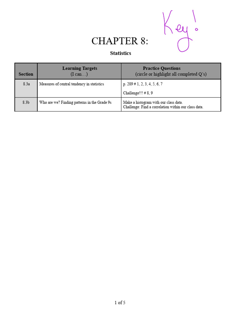 KEY FOR Notes Statistics MINI NOTES KEY | PDF | Mean | Histogram
