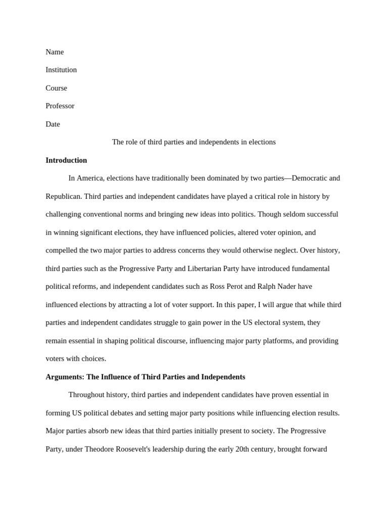 The Role of Third Parties and Independents in Elections | PDF ...