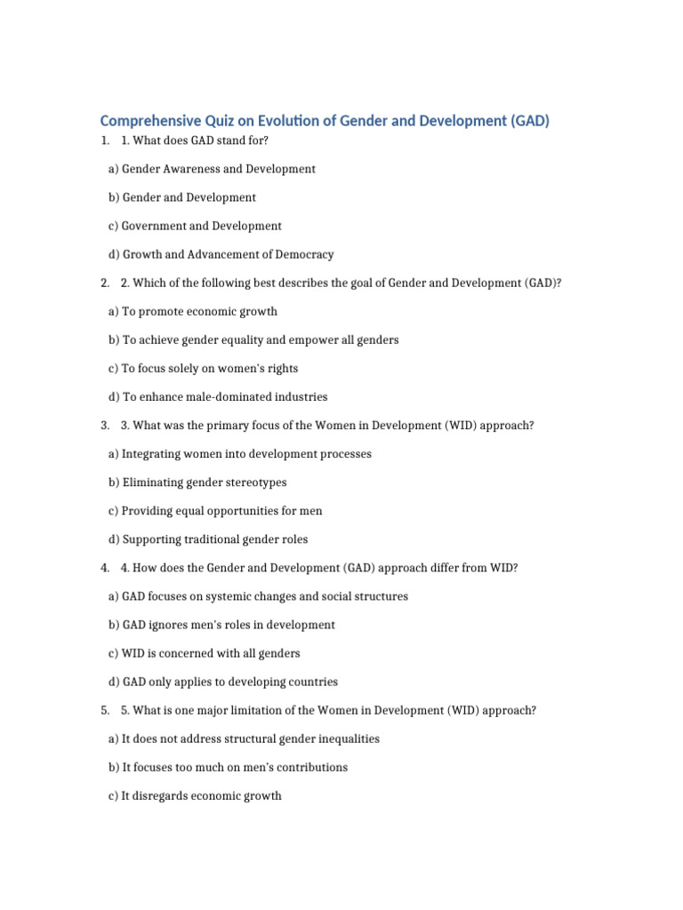 GAD Complete Quiz With Answer Key | PDF | Gender And Development | Gender