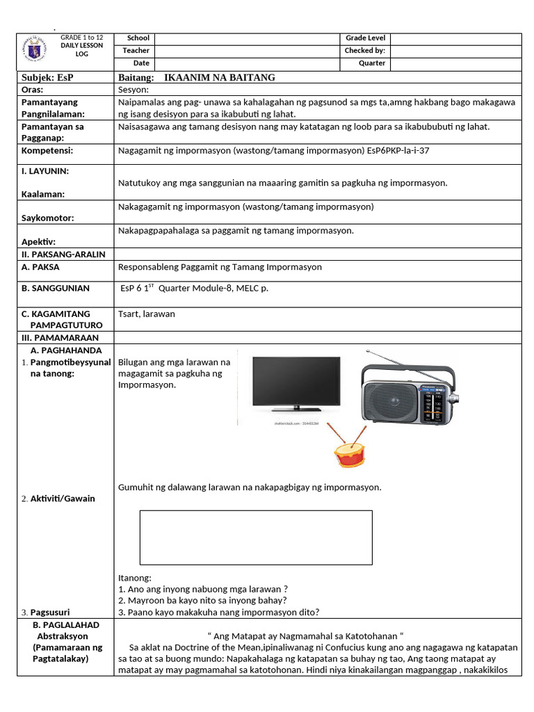 EsP6_Lesson Plan_Q1_W8 | PDF