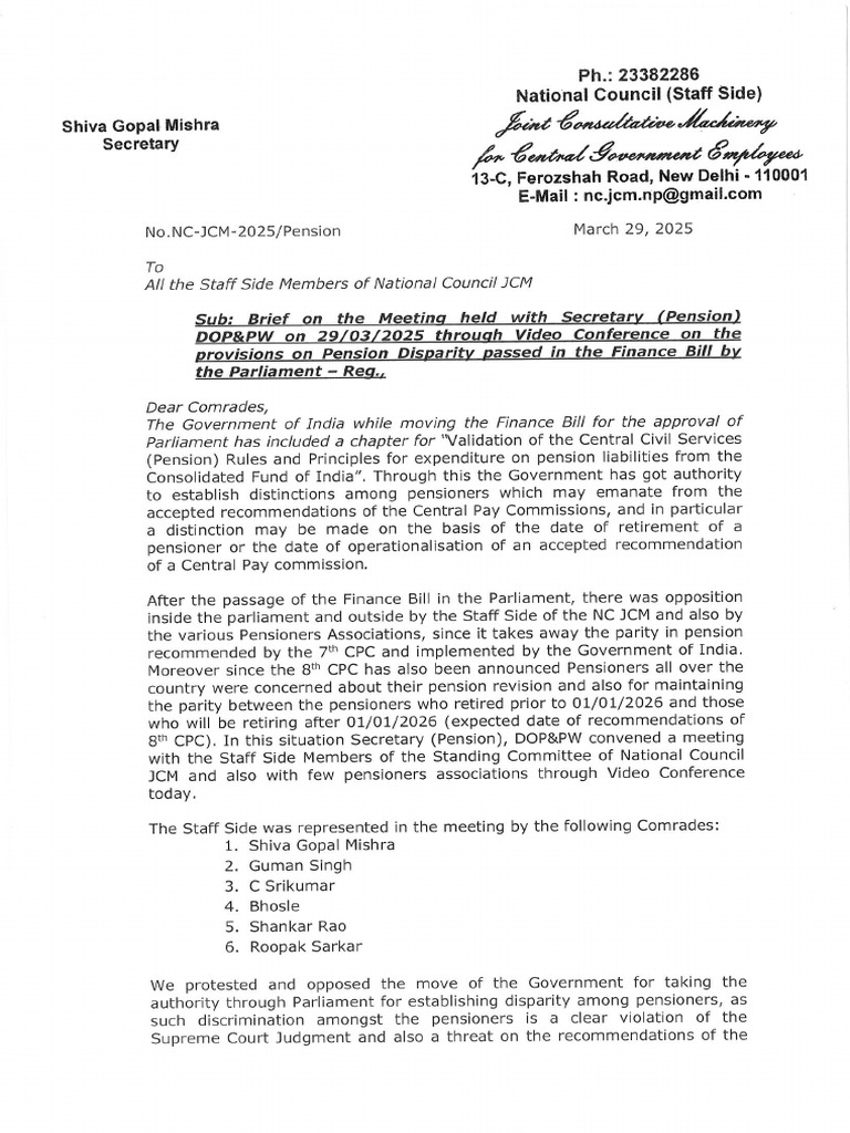 Briefing of meeting with Secretary Pension | PDF