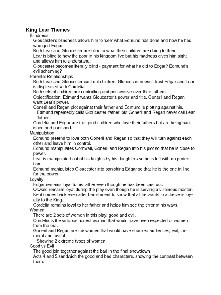 King Lear Themes_3566920930 | PDF | King Lear | Shakespearean Tragedies