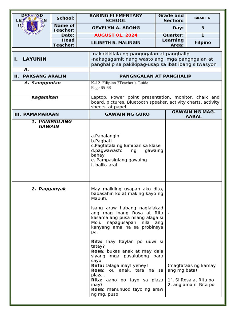 Q1. Filipino6 DLP | PDF