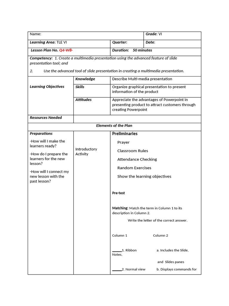 ICT Lesson Plan Week 8 | PDF | Microsoft Power Point | Multimedia