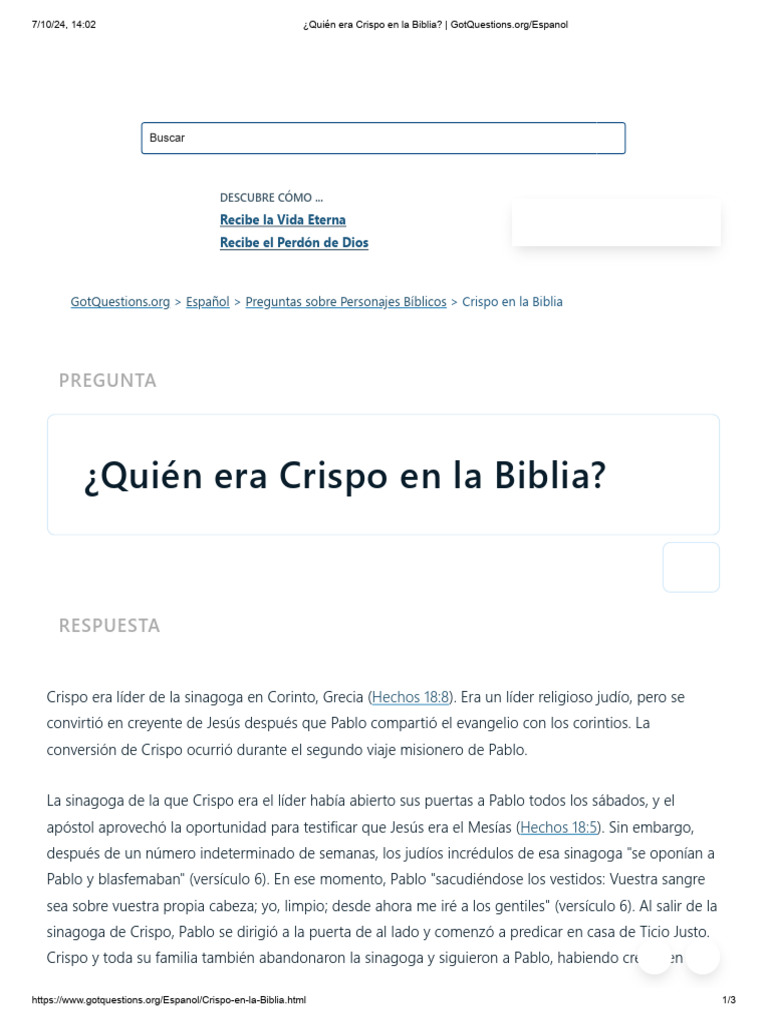 ¿Quién era Crispo en la Biblia_ _ GotQuestions.org_Espanol | PDF | Pablo el apóstol | Biblia