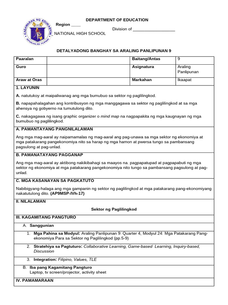 Lesson Plan Sektor NG Paglilingkod With Annotation | PDF