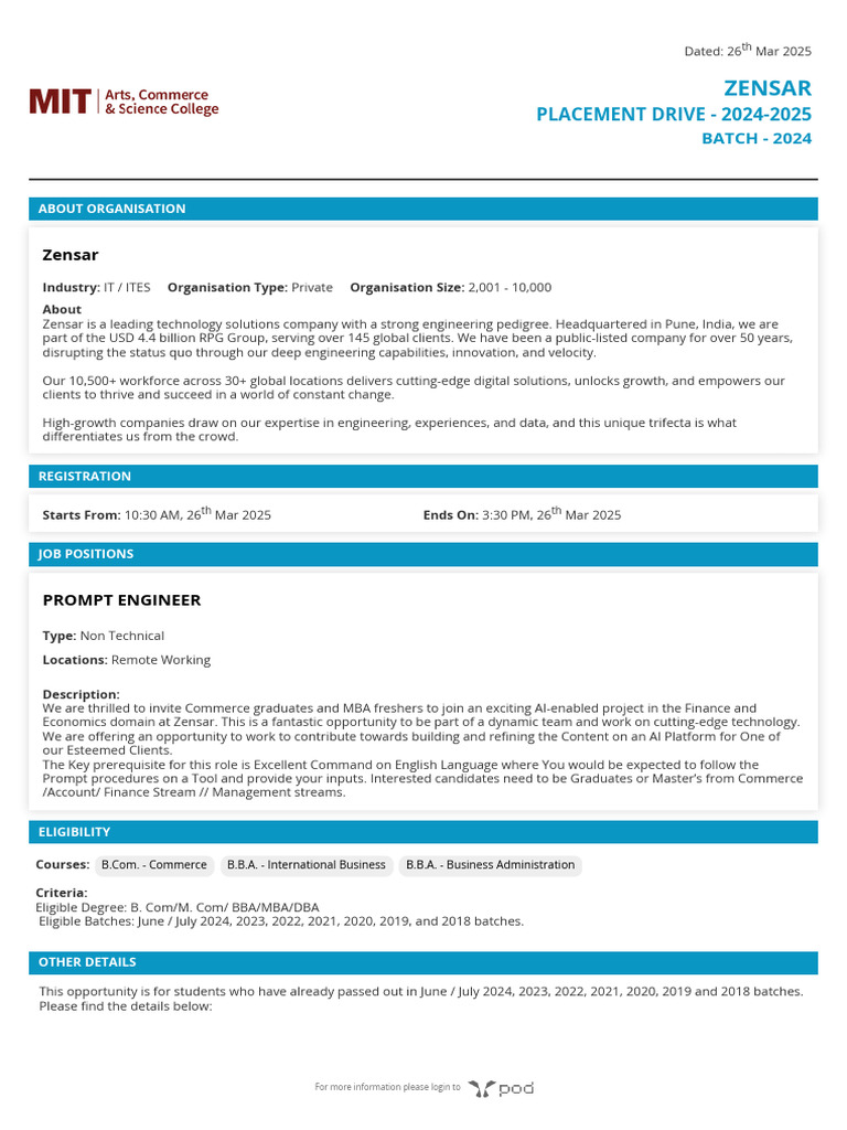 Zensar - Placement Drive - 2024 | PDF | Business