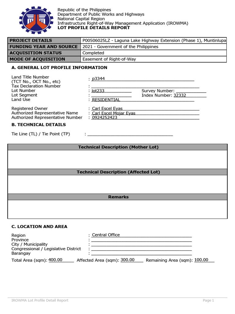 LOT - PROFILE - EASEMENT - RMCII (Carl Escel Eyas) | PDF | Real Estate ...