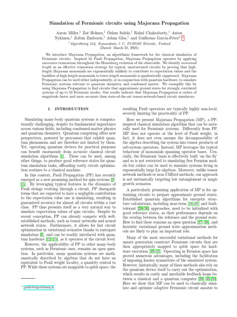 Simulation of Fermionic Circuits Using Majorana Propagation - 2503.18939v1 | PDF | Applied ...