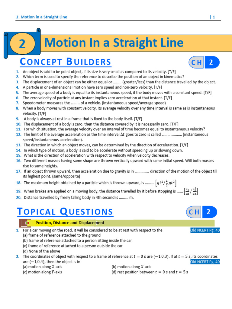 Motion in A Straight Line | PDF | Acceleration | Velocity
