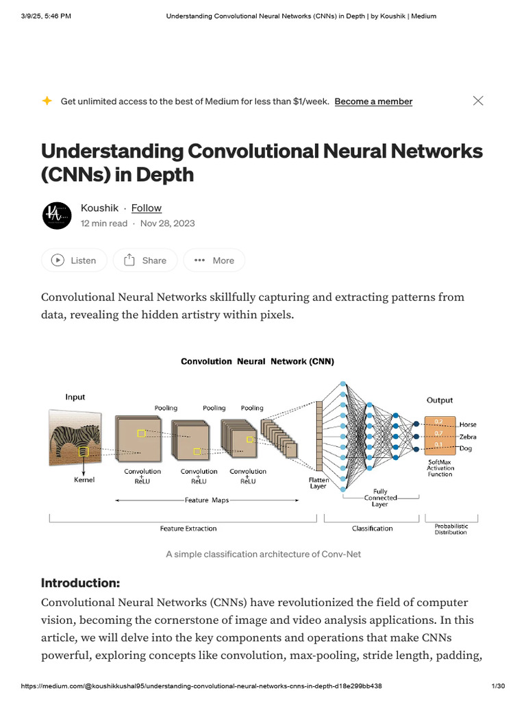 Understanding Convolutional Neural Networks (CNNS) in Depth - by Koushik - Medium | PDF | Deep ...