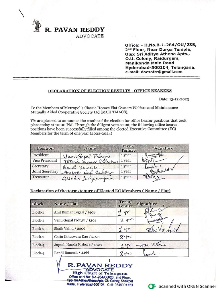 Signed - Elected Office Bearers | PDF